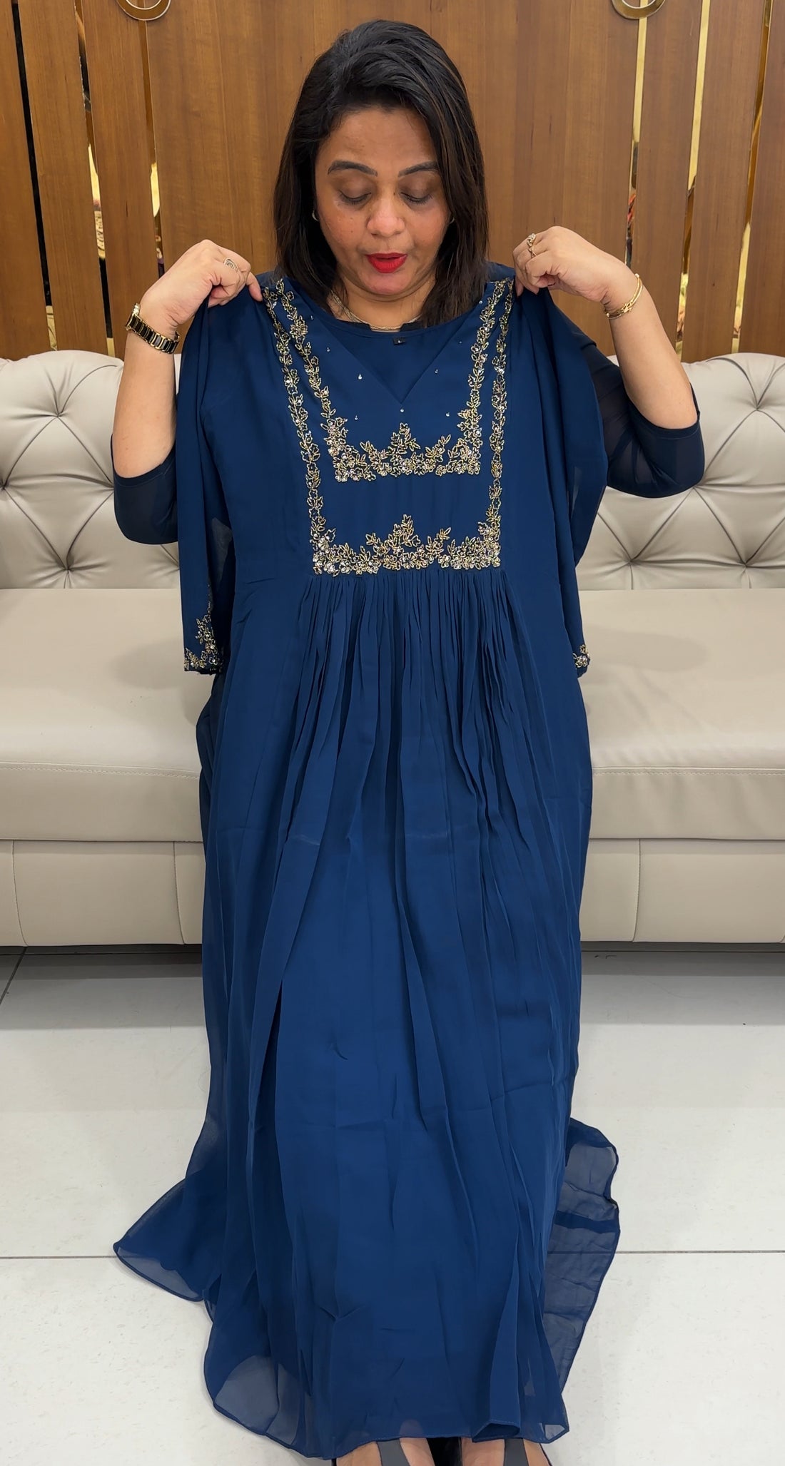 FAUX GEORGETTE LONG ALINE TOPS - IHA 25877 – Iha Designs Bridal Studio