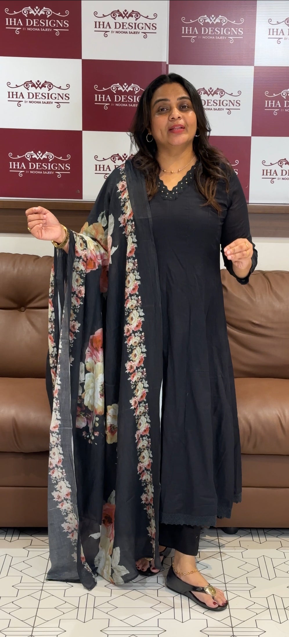 MULMUL COTTON ANARKALI TOP,BOTTOM AND DUPATTA - IHA 27795 – Iha Designs ...